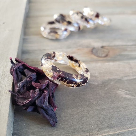 Hand Crafted | Jewelry | Handmade Resin Ring Dark Hibiscus Flower ...